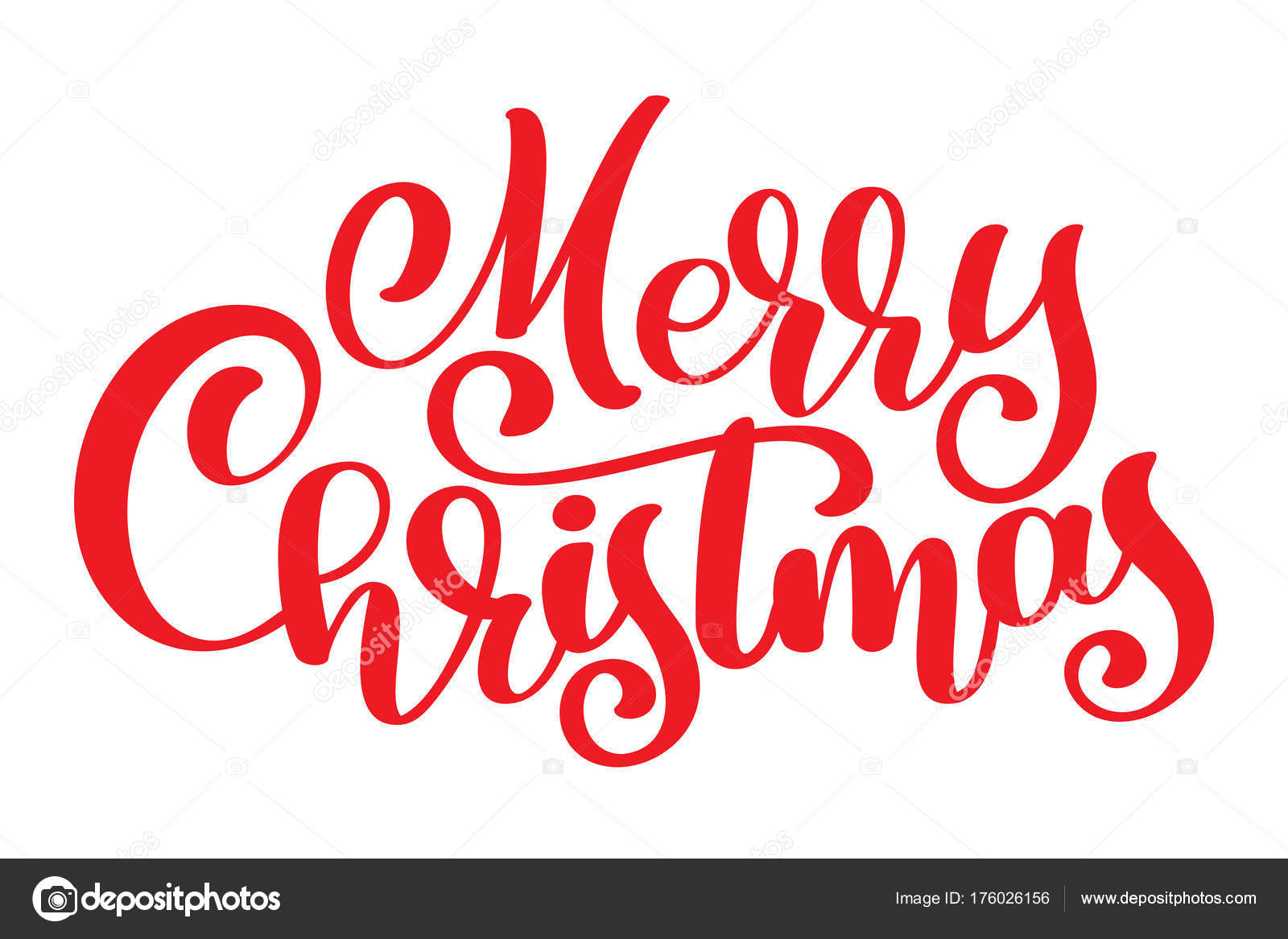Red text Merry Christmas hand written calligraphy lettering. handmade ...