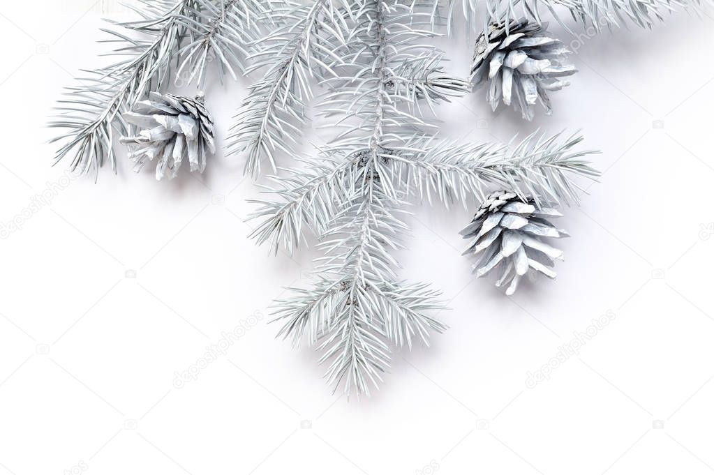 Mockup Christmas frame white tree branches border over white wooden ...