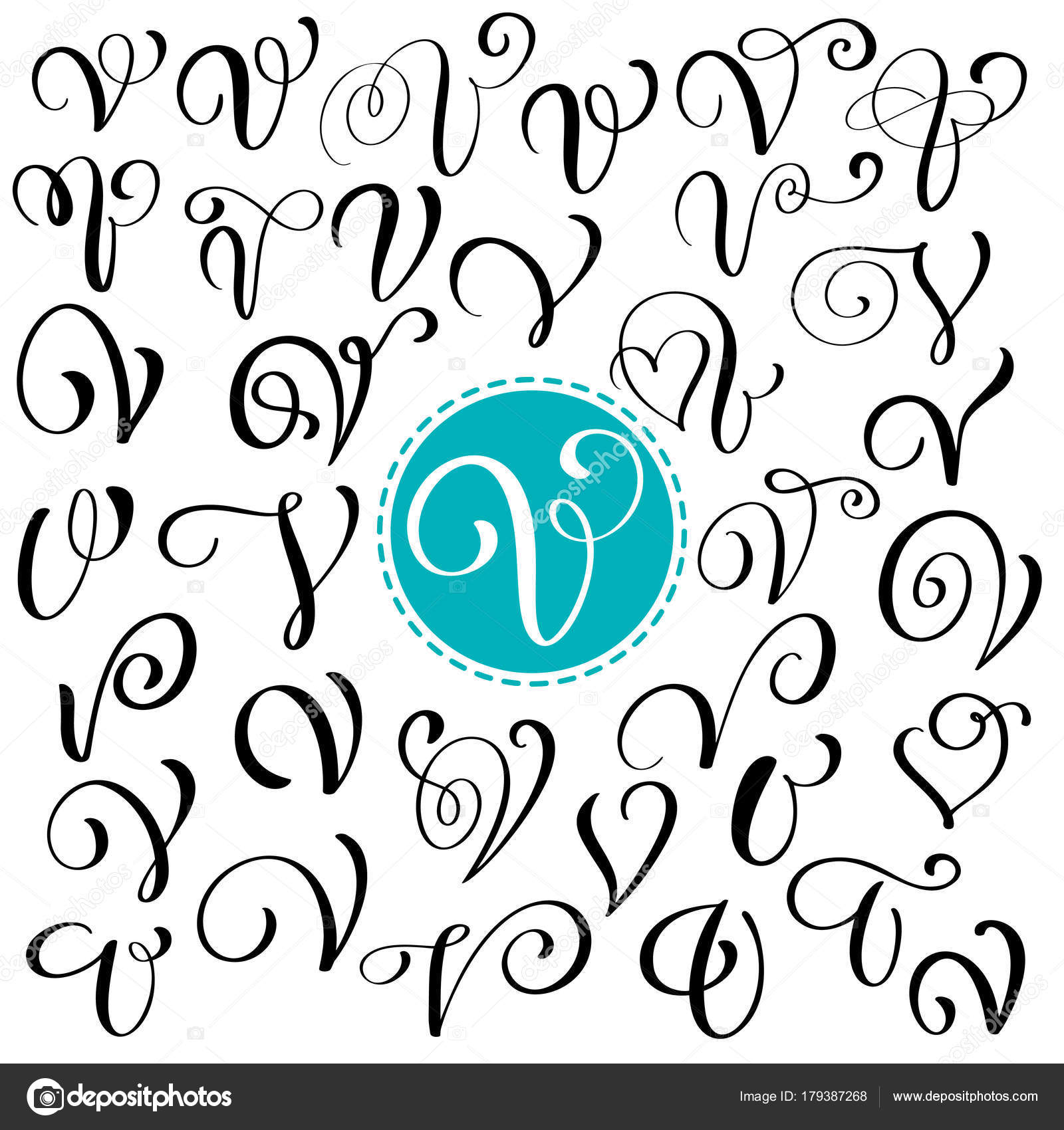 Calligraphy letter v | Set of Hand drawn vector calligraphy letter V ...