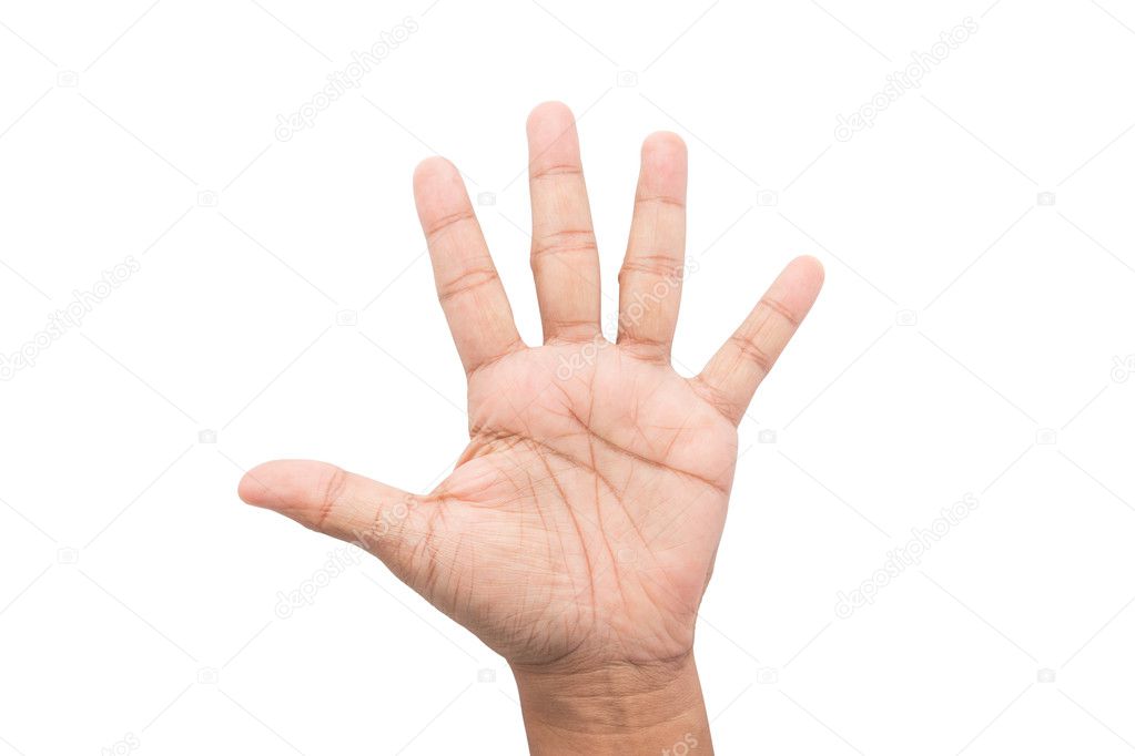 Man hand showing the five fingers isolated on a white background Stock ...