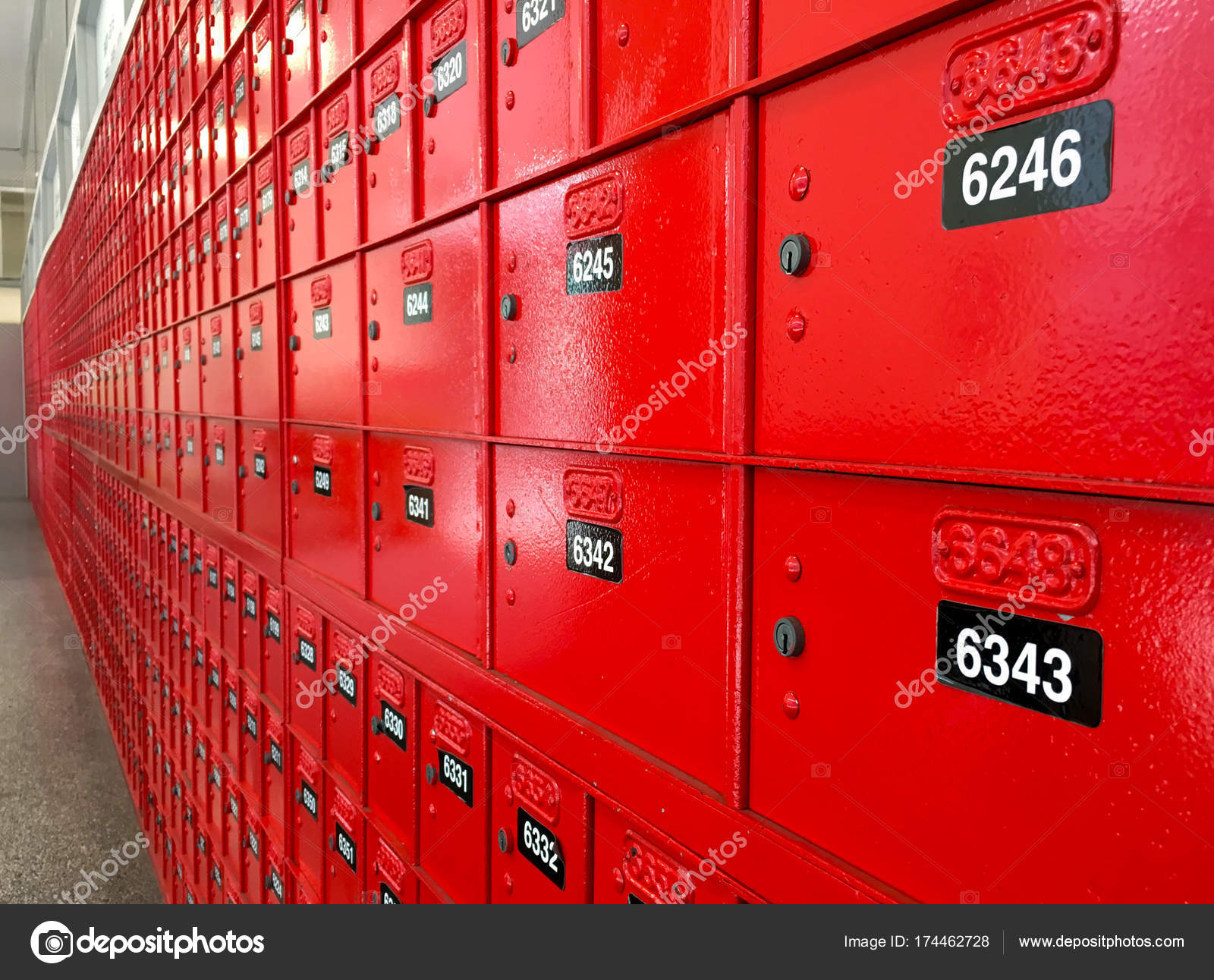 Red PO boxes in a post office — Stock Photo © lucidwaters #174462728