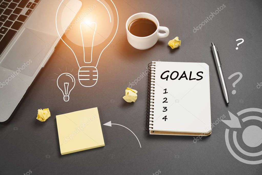 Conceptos de metas. Flat lay financial planning brainstorming messy ...