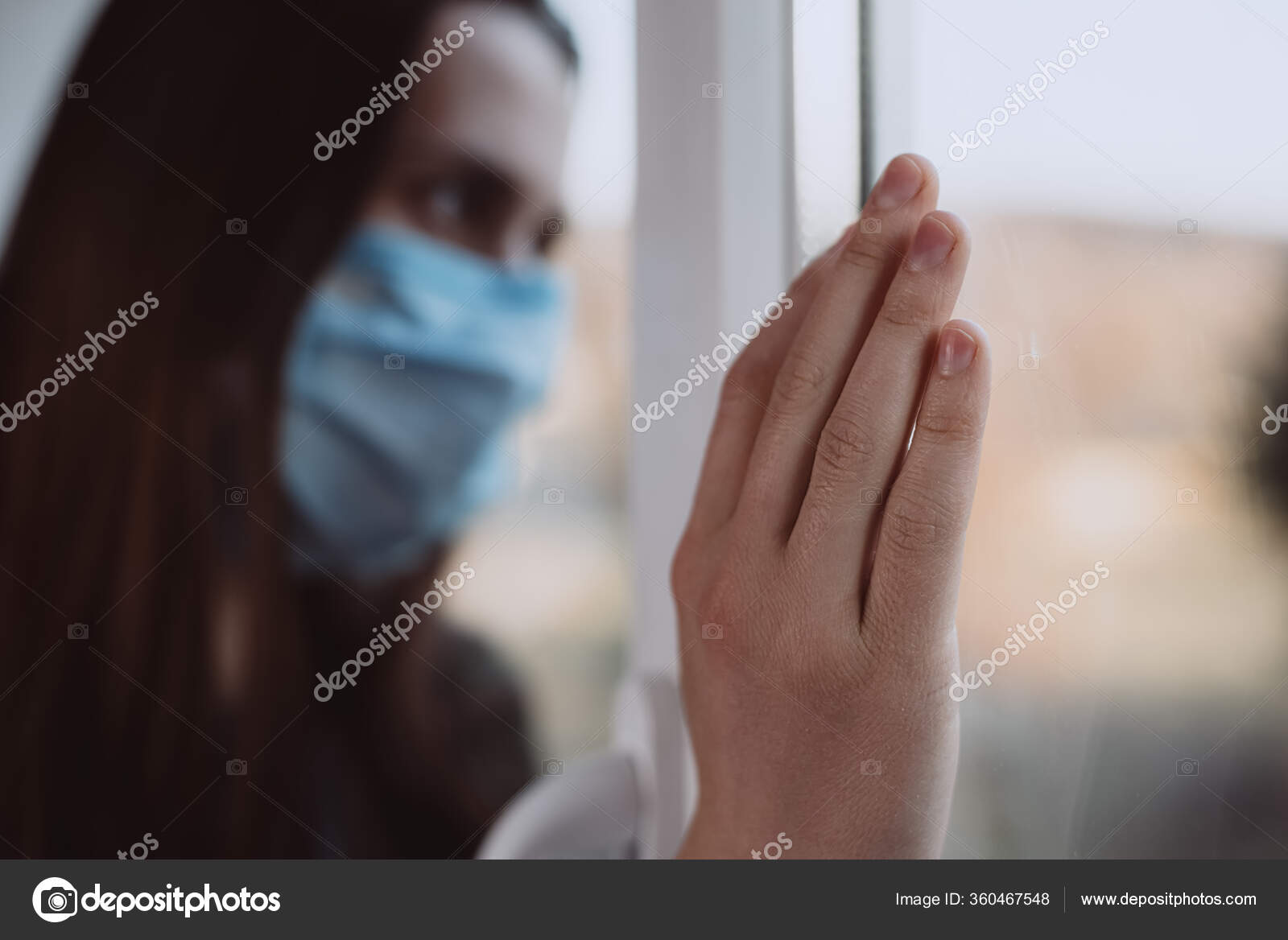 Close Focus Female Hand Holding Window Thinking Troubles Sad Woman ...