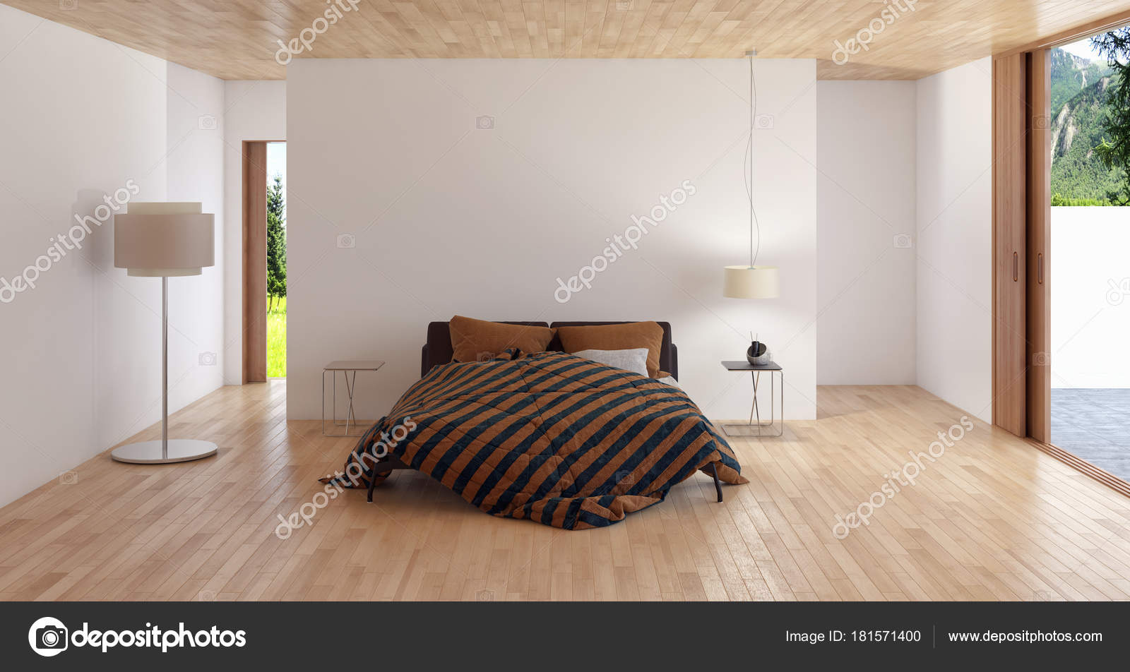 Modern bright bed room interiors 3D rendering Stock Photo by ©Prithan ...