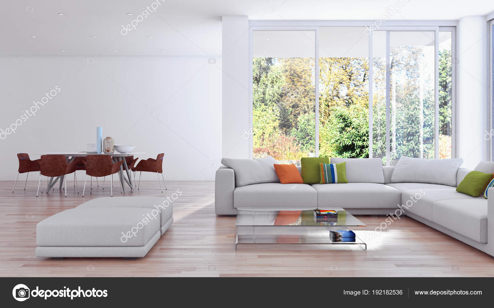 Modern bright interiors apartment 3D rendering illustration — Stock ...