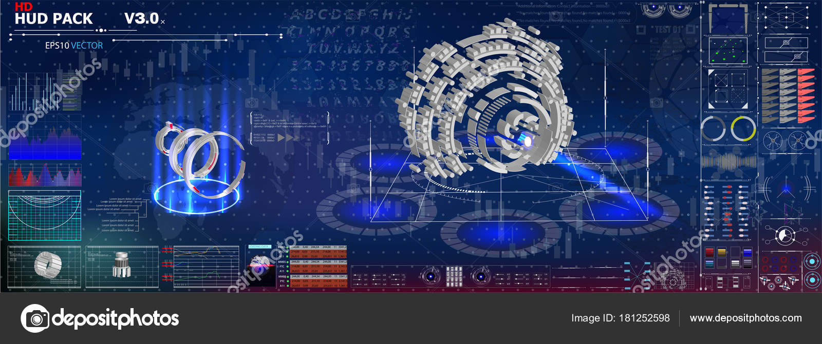 Futuristic Interface Hud Design Set Graphs Charts Statistic Data ...