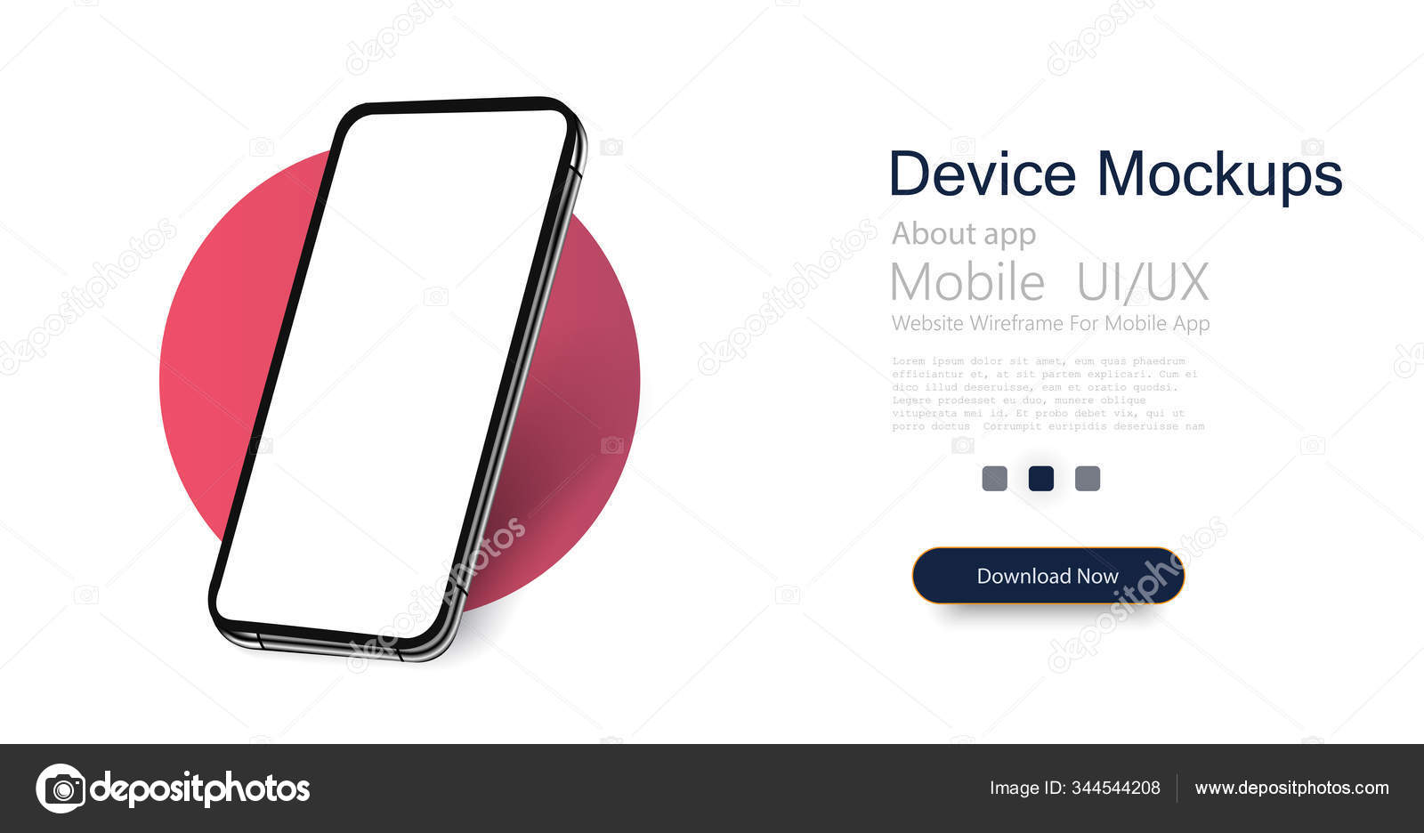 Smartphone frame less blank screen, rotated position. 3d isometric illustration cell phone ...