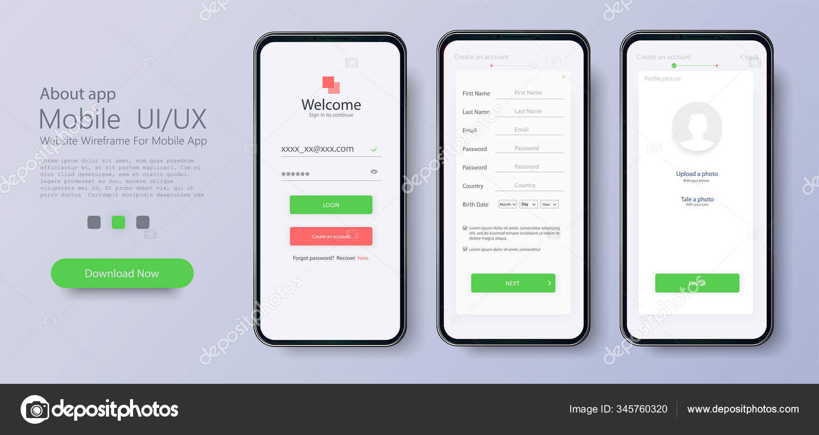 Plantilla web y elementos para el registro en el sitio web o aplicación ...