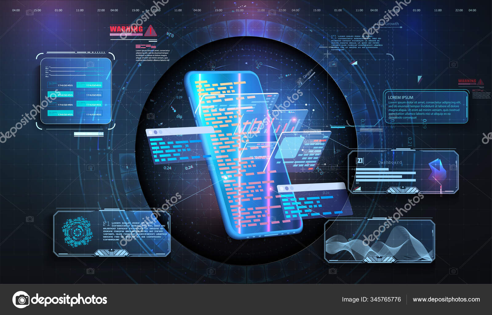 Device smartphone with futuristic technology background. Hi-tech ...