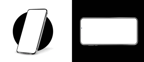 Smartphone frameless blank screen, rotated position. 3d isometric illustration cell phone ...