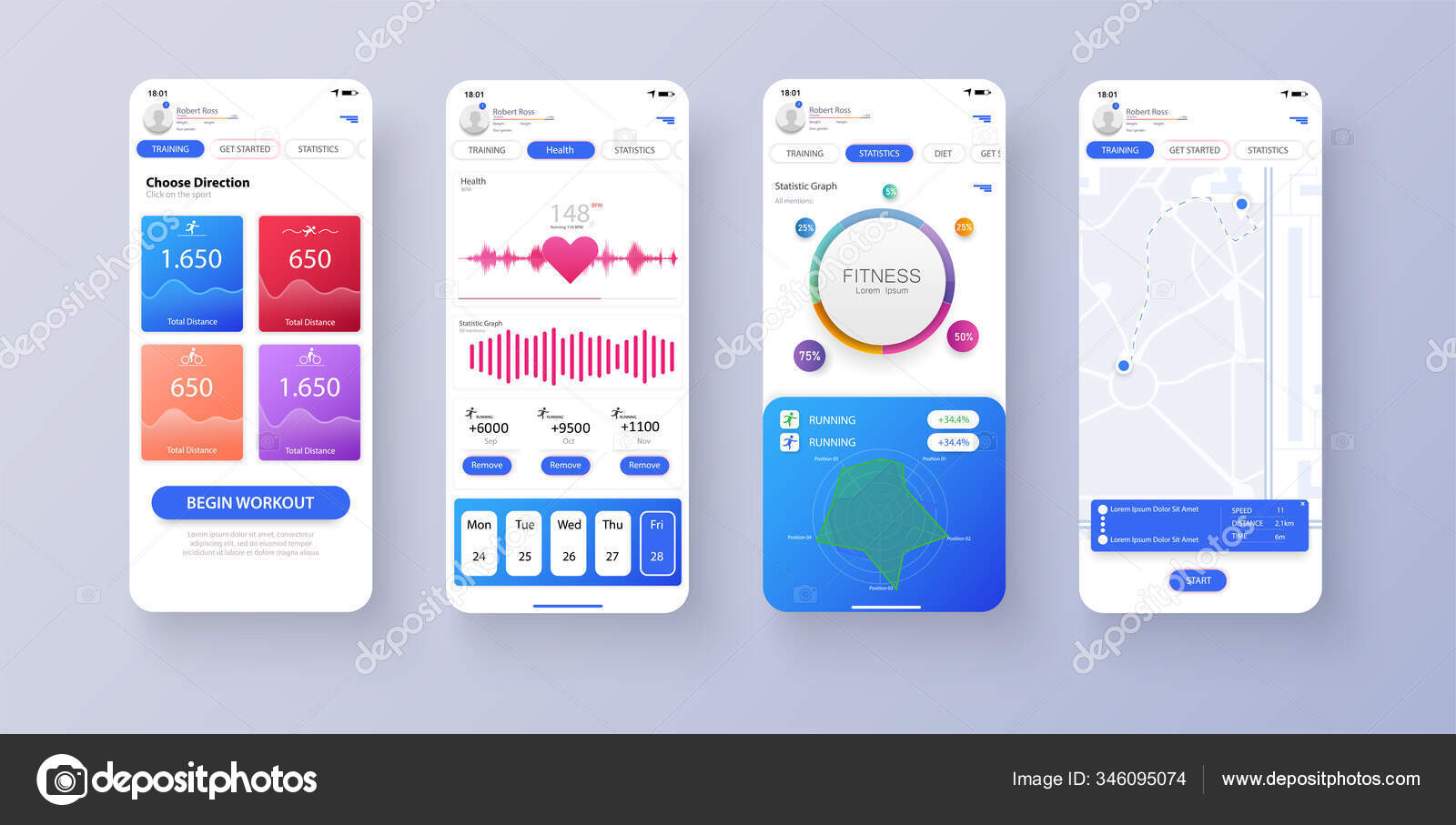 Different UI, UX, GUI screens fitness app and flat web icons for mobile ...