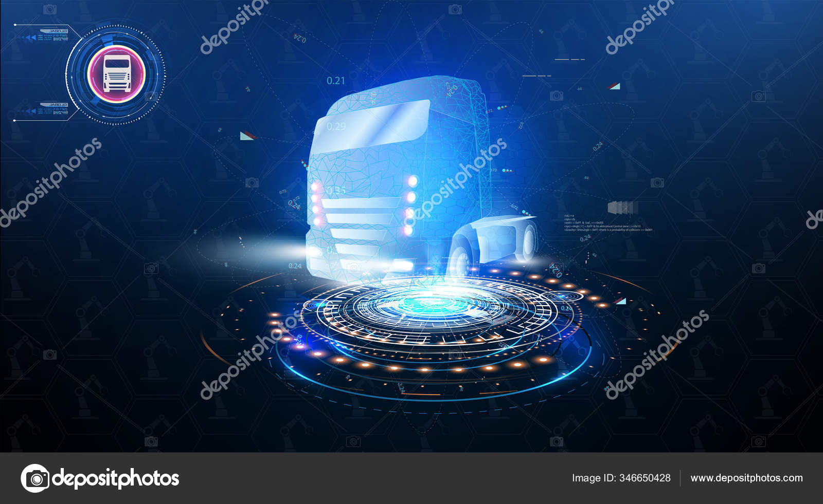 Autonomous smart truck. Unmanned vehicles. artificial intelligence ...