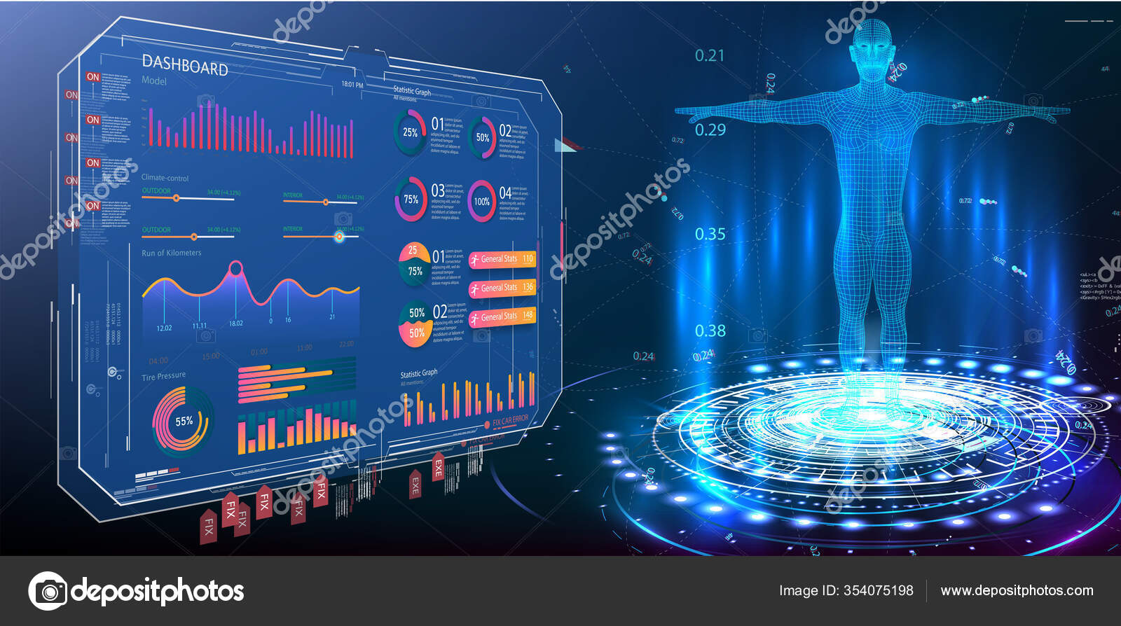 HUD, GUI, UI, dashboard element ui medical examination. Display set of ...