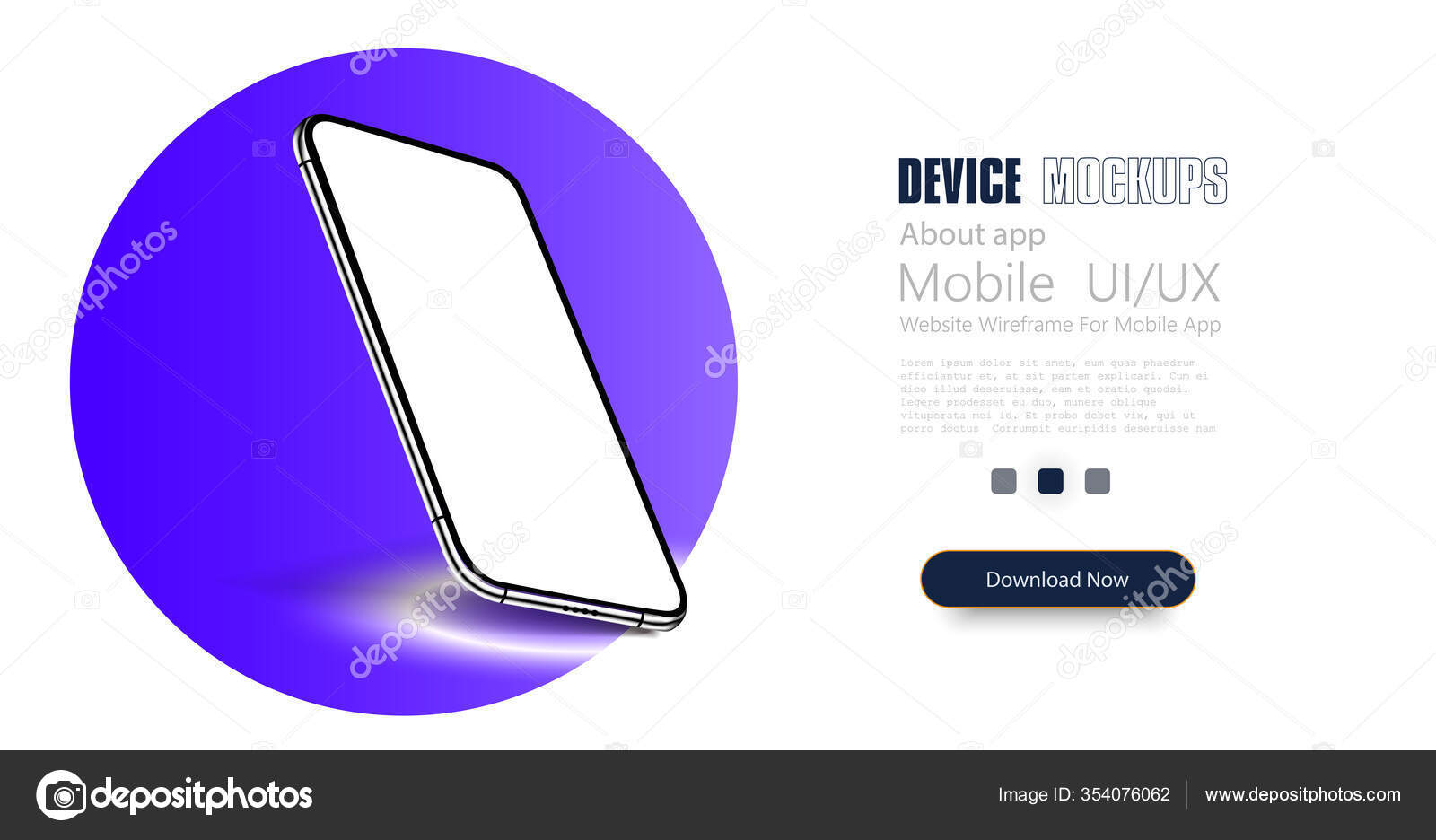 Smartphone frame less blank screen, rotated position. 3d isometric illustration cell phone ...