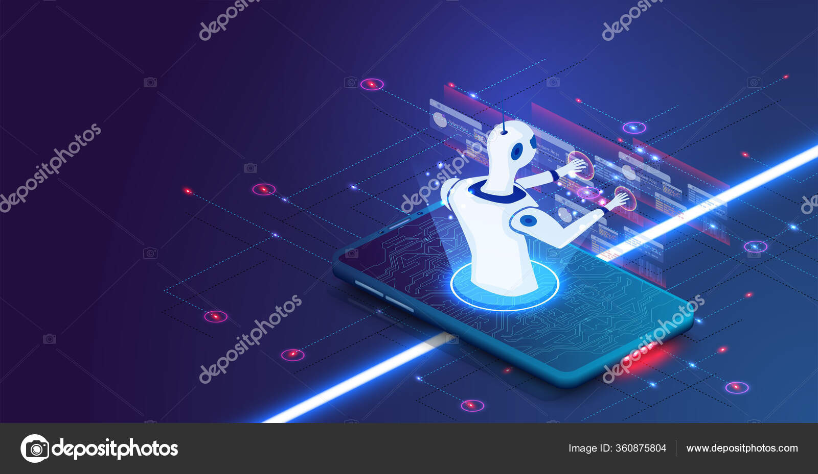 Isometric artificial intelligence. Internet technology. Information ...