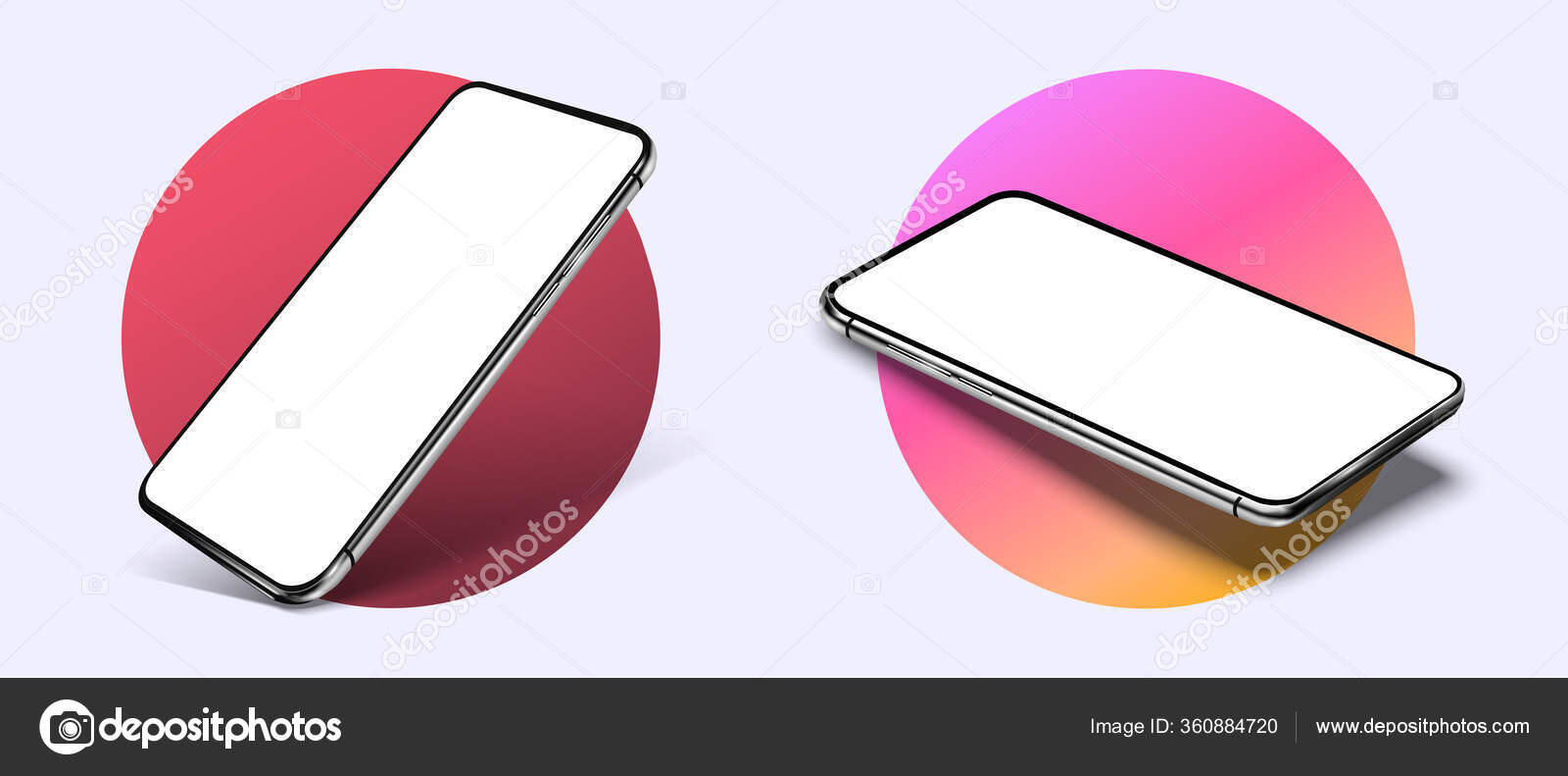 Smartphone frame less blank screen, rotated position. 3d isometric illustration cell phone ...