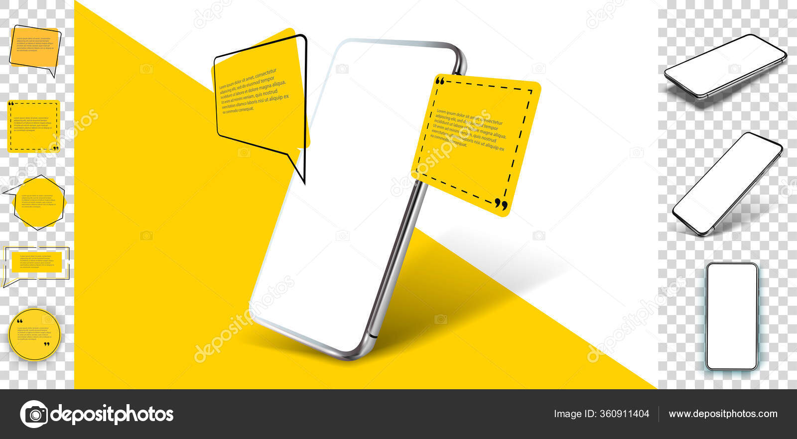 Smartphone frameless blank screen, rotated position. 3d isometric illustration cell phone ...