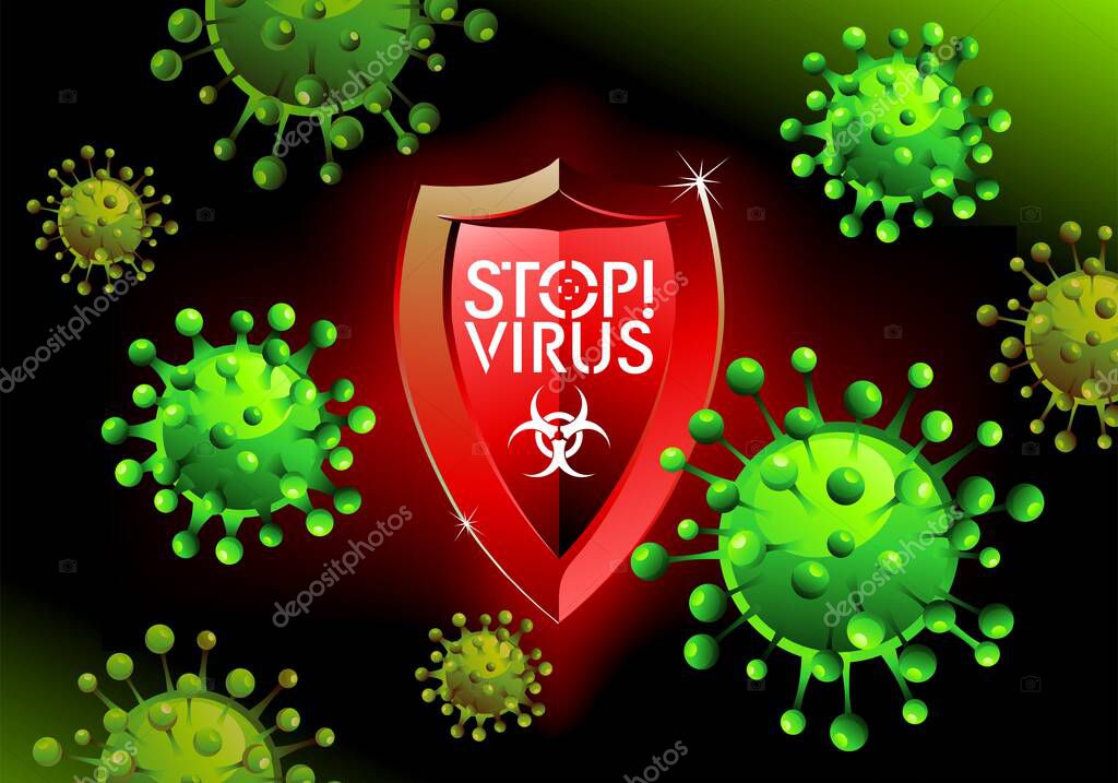 Vector con una llamada para protegerse del virus. COVID 2019 o ...