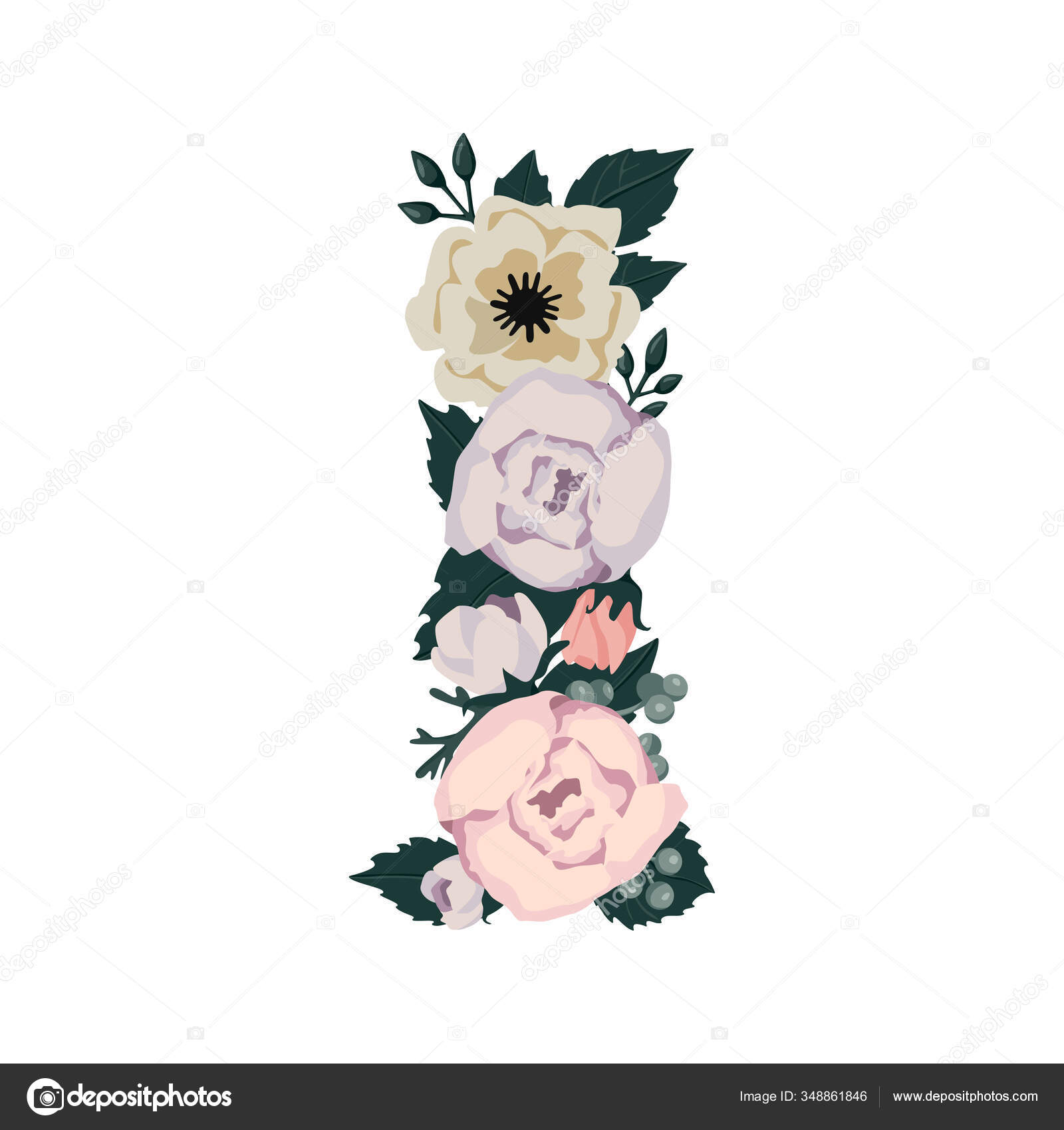 Letter Made Flowers Peonies Vector Colorful Flower Font Uppercase ...