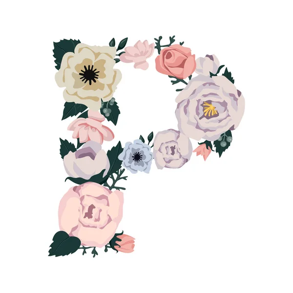 Letter Made Flowers Peonies Vector Colorful Flower Font Uppercase ...