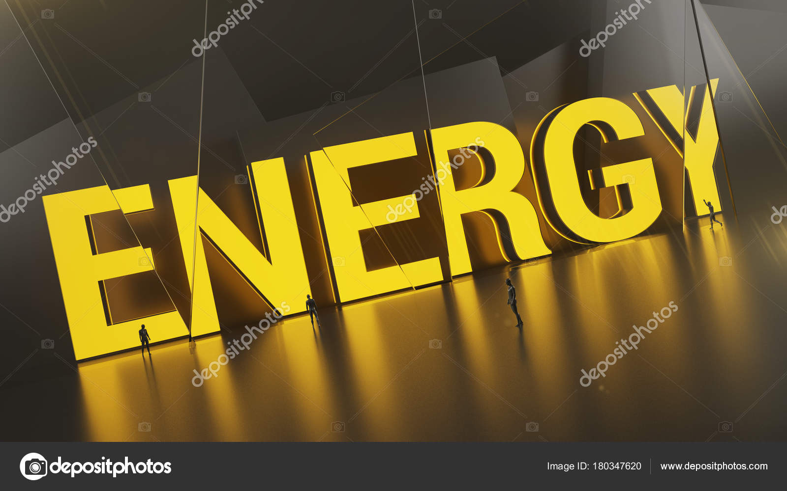 Energy Word Small People Figures Standing Big Yellow Energy Neon ...
