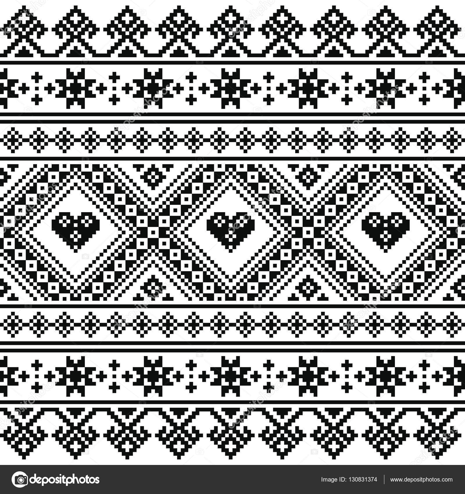 Traditional Ukrainian or Belarusian folk art knitted black embroidery ...