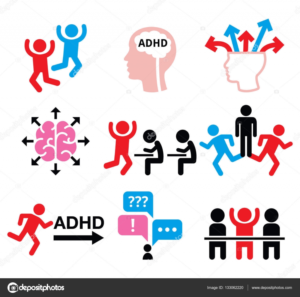 ADHD - Attention deficit hyperactivity disorder vector icons set ...