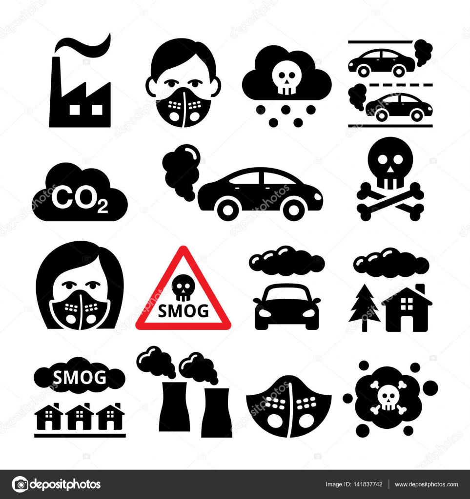 Smog, pollution icons set - ecology, environment concept Stock Vector ...