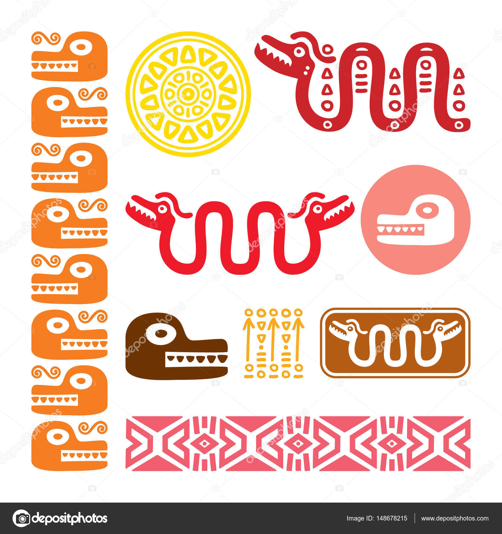 Aztec animals, Mayan snake, ancient Mexican design set Stock Vector by ...