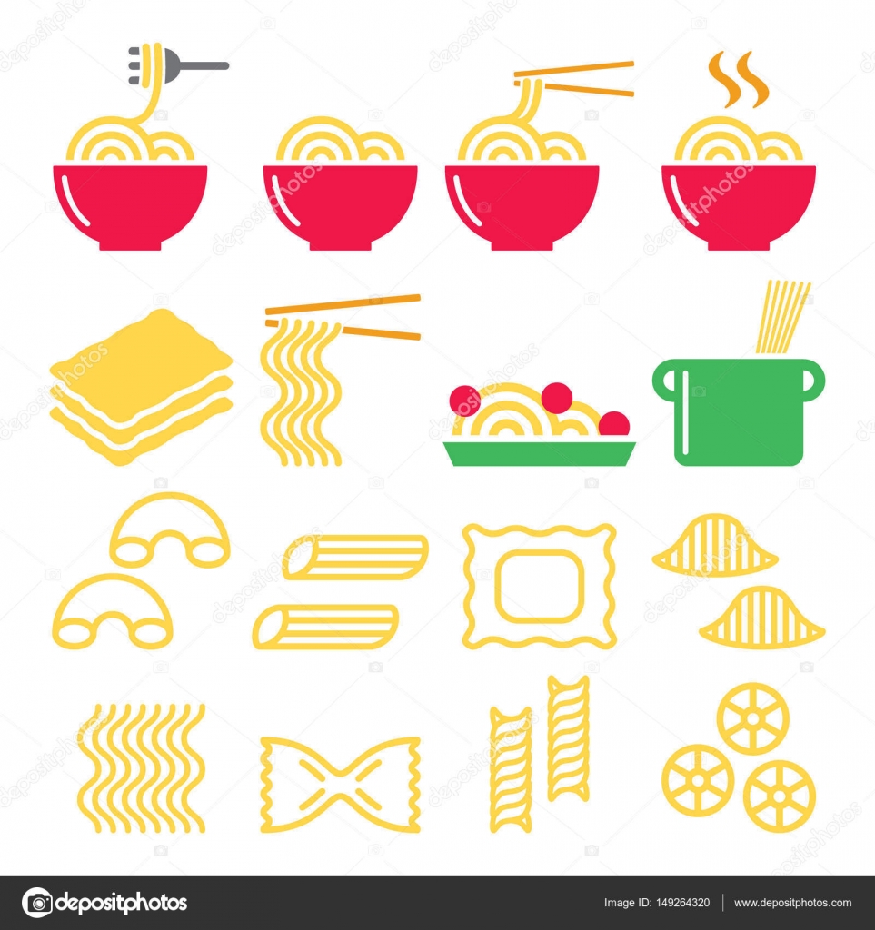 Pasta, noodles, spaghetti - Italian food icons set Stock Vector Image ...