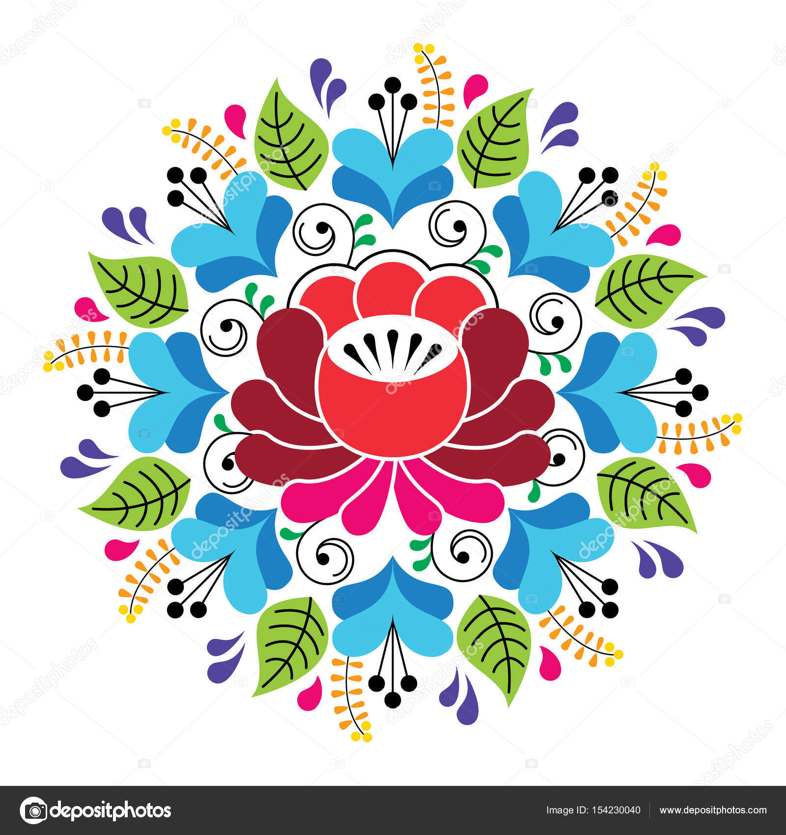 Russian inspired folk art pattern - colorful floral composition Stock ...