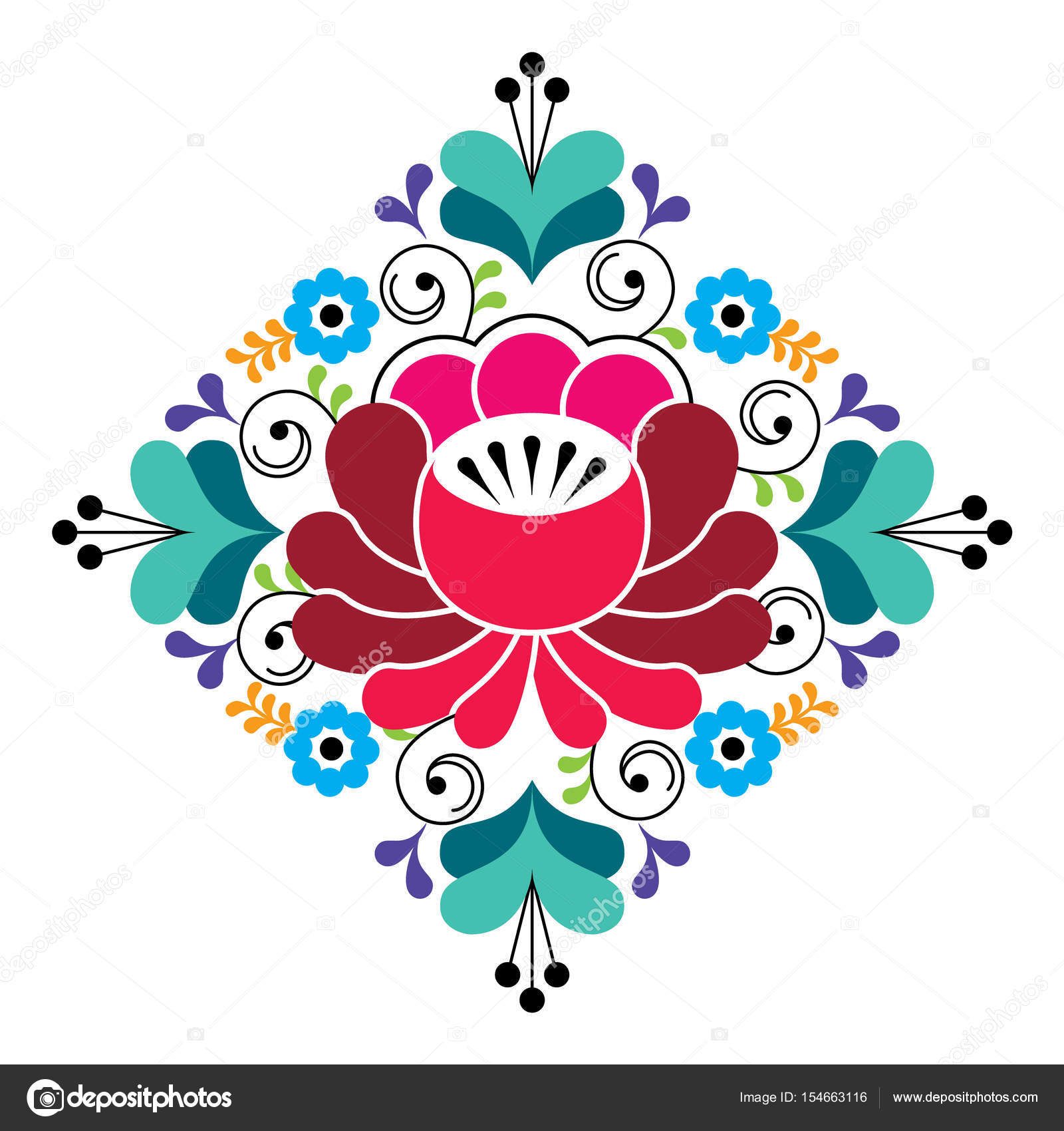 Russian folk design - floral pattern, colorful square composition Stock ...