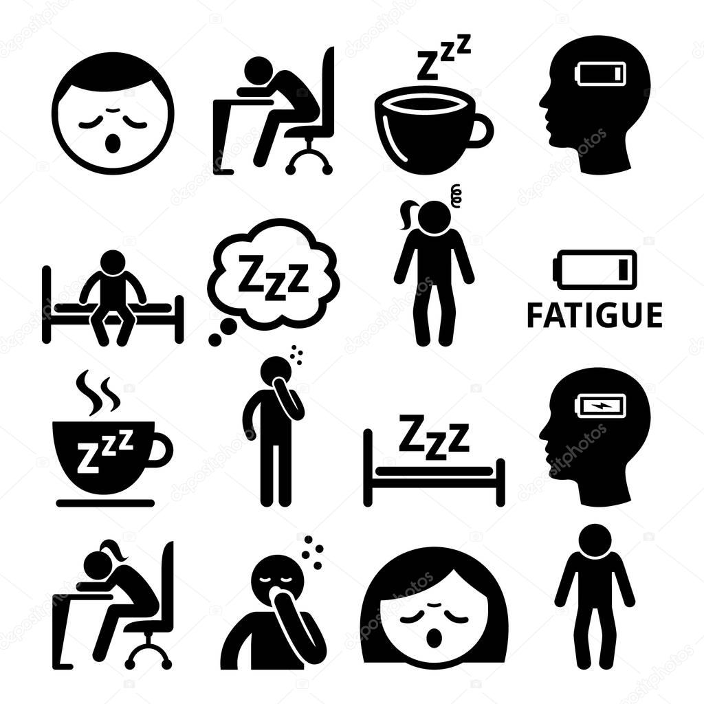 Fatigue Icons, Tired, Sleepy Man And Woman Vector Design — Stock Vector ...
