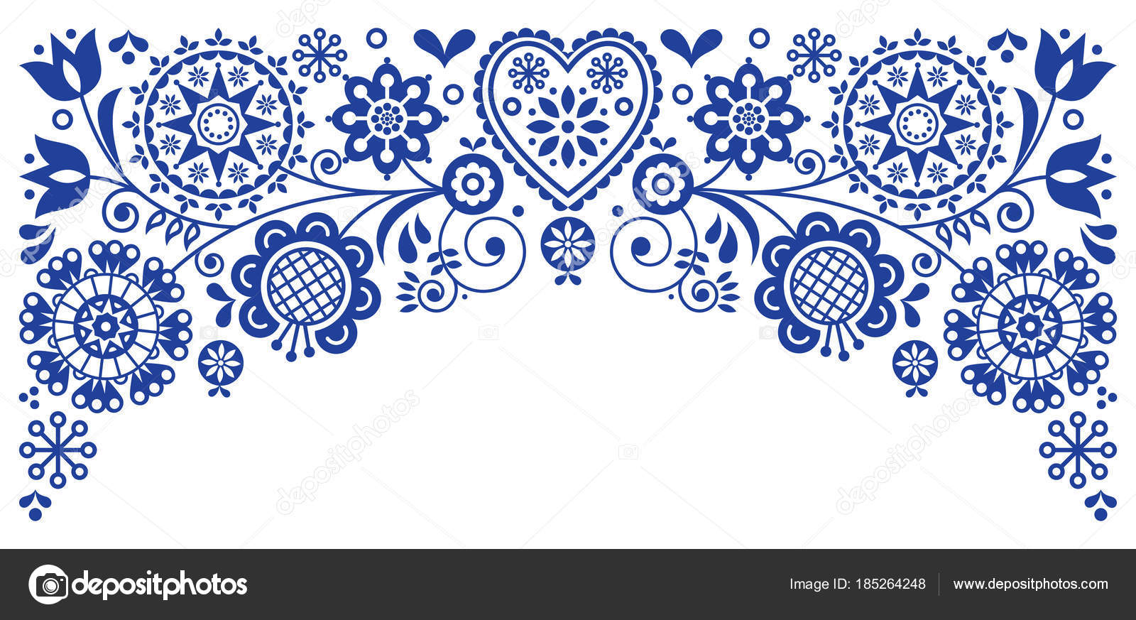 Folk Art Frame Border Retro Vector Greeting Card Design Floral Stock ...
