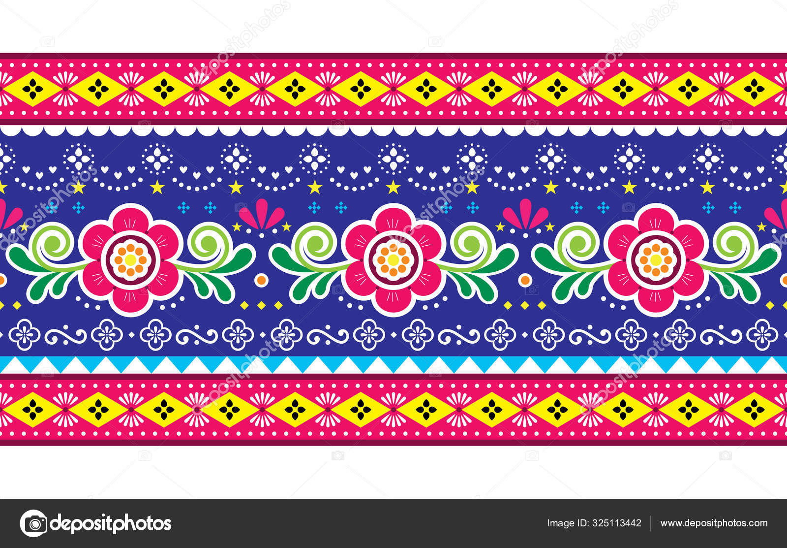 Pakistani Truck Art Vector Seamless Pattern Indian Truck Floral Long ...