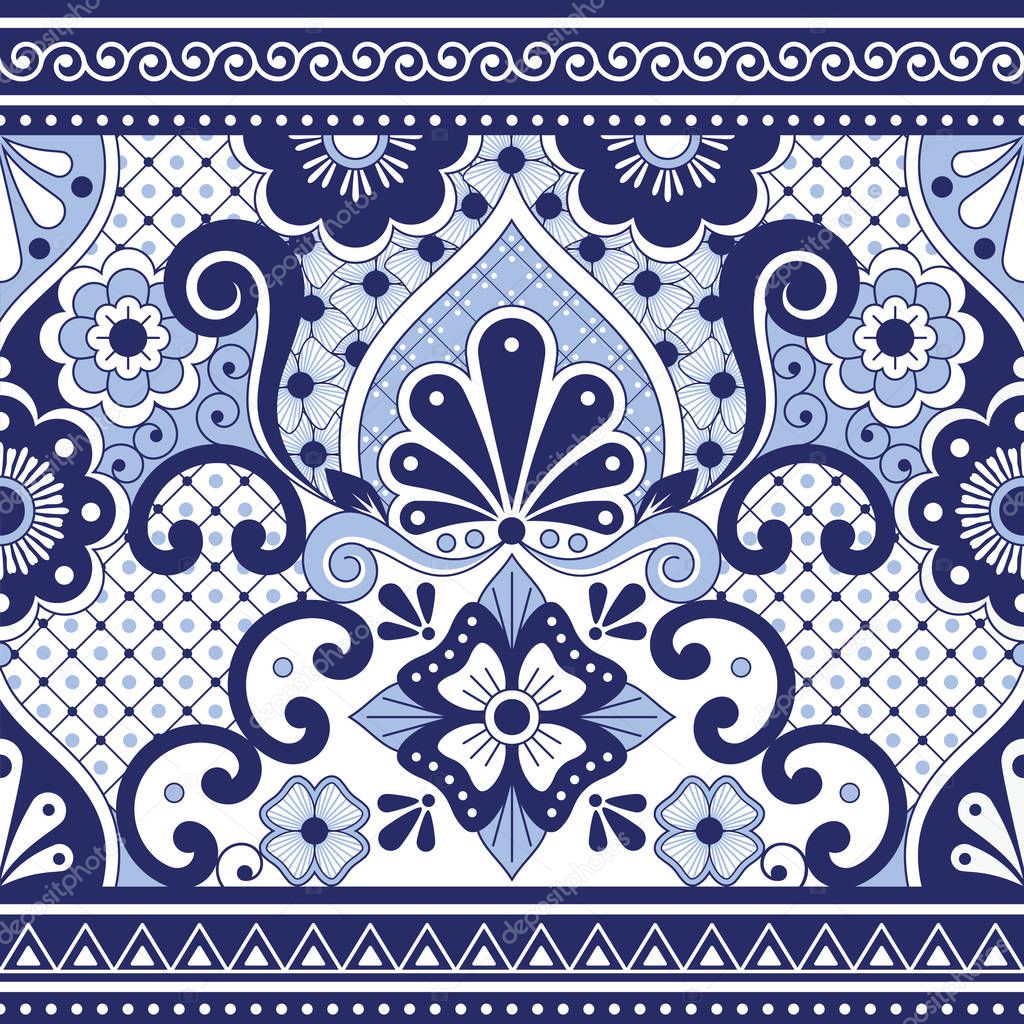 Patrón inconsútil del vector mexicano Talavera Poblana, fondo ...