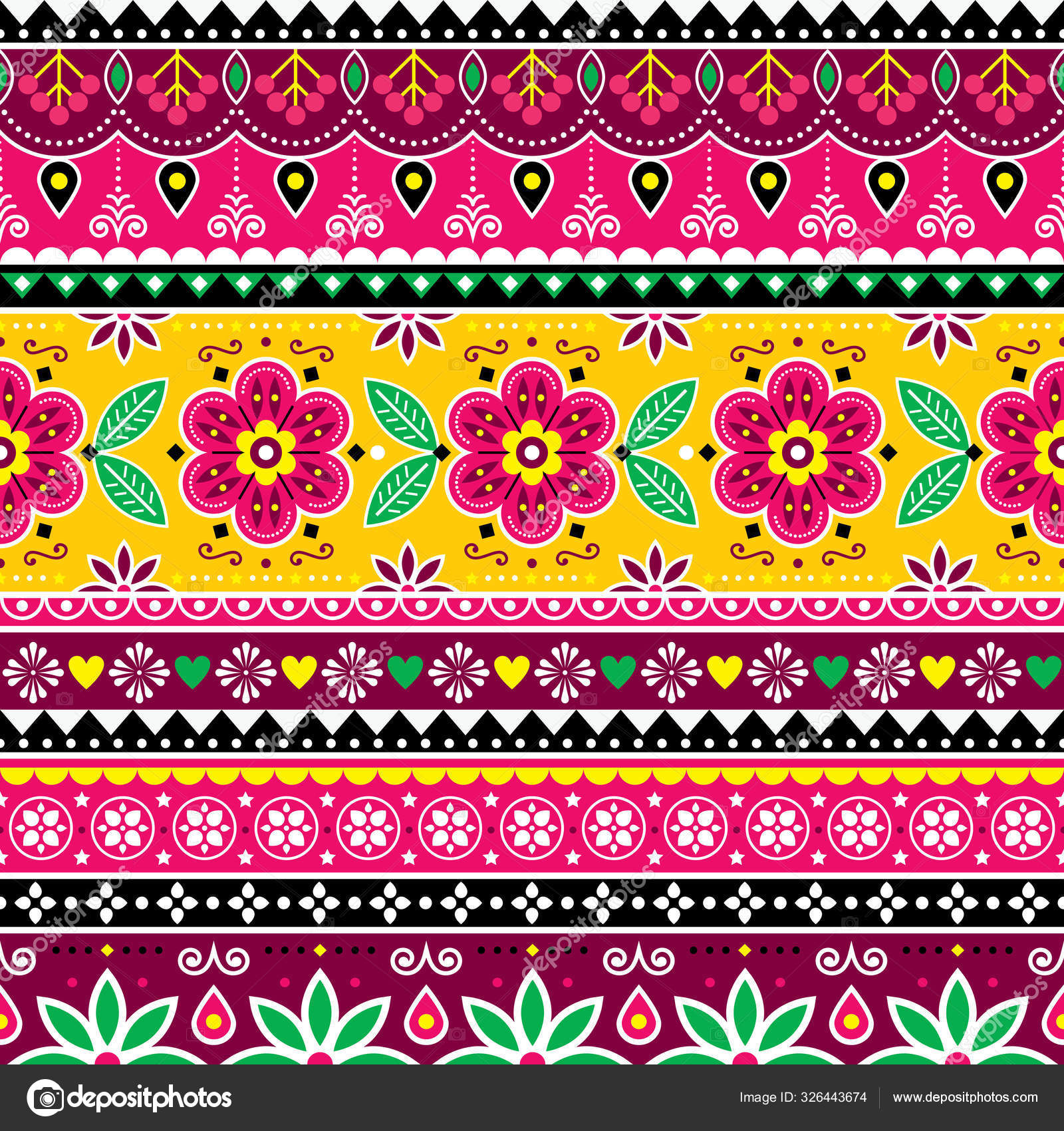Indian Pakistani Truck Art Inspired Seamless Folk Art Pattern Indian ...