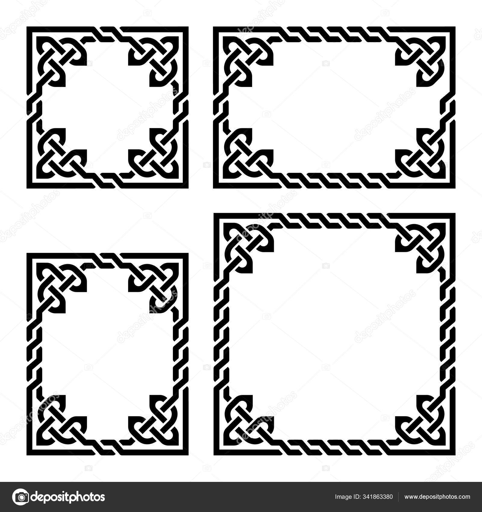 Irish Celtic Vector Frame Set Vector Braided Pattern Greeting Card ...