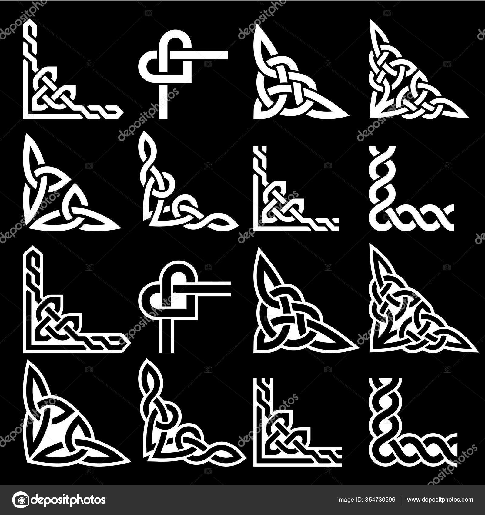 Irish Celtic Vector Corners Design Set Braided Frame Patterns Greeting ...