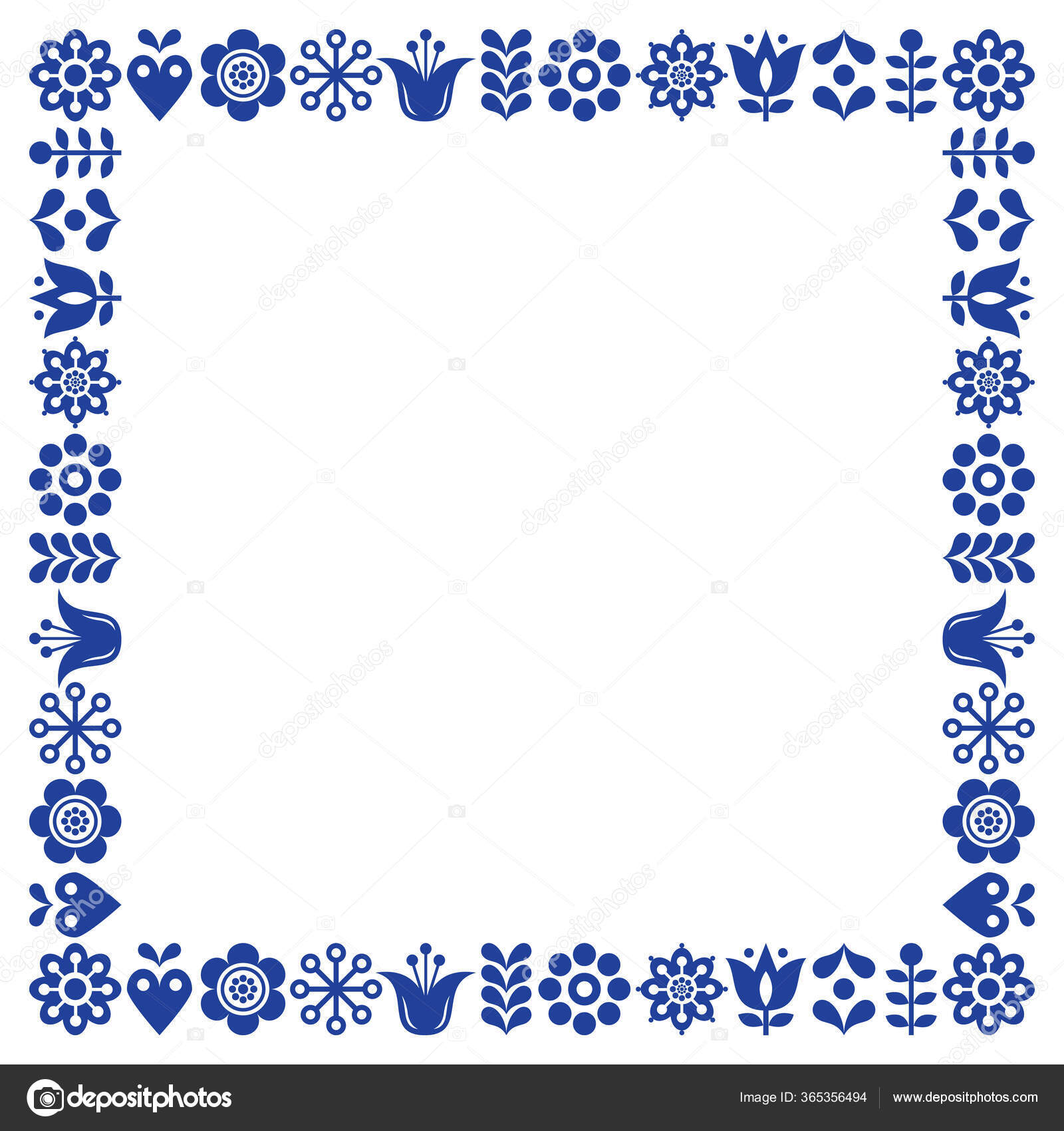 Scandinavian Folk Art Vector Square Frame Design Flowers Perfect ... Scandinavian Folk Art Vector Square Frame Design Flowers Perfect ...