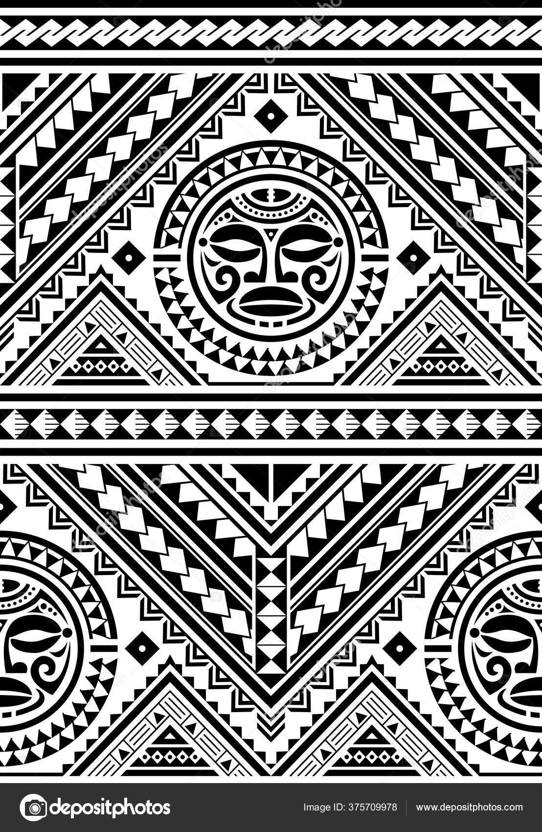Polynesian Seamless Geometric Vector Pattern Maori Face Mandala Tattoo ...