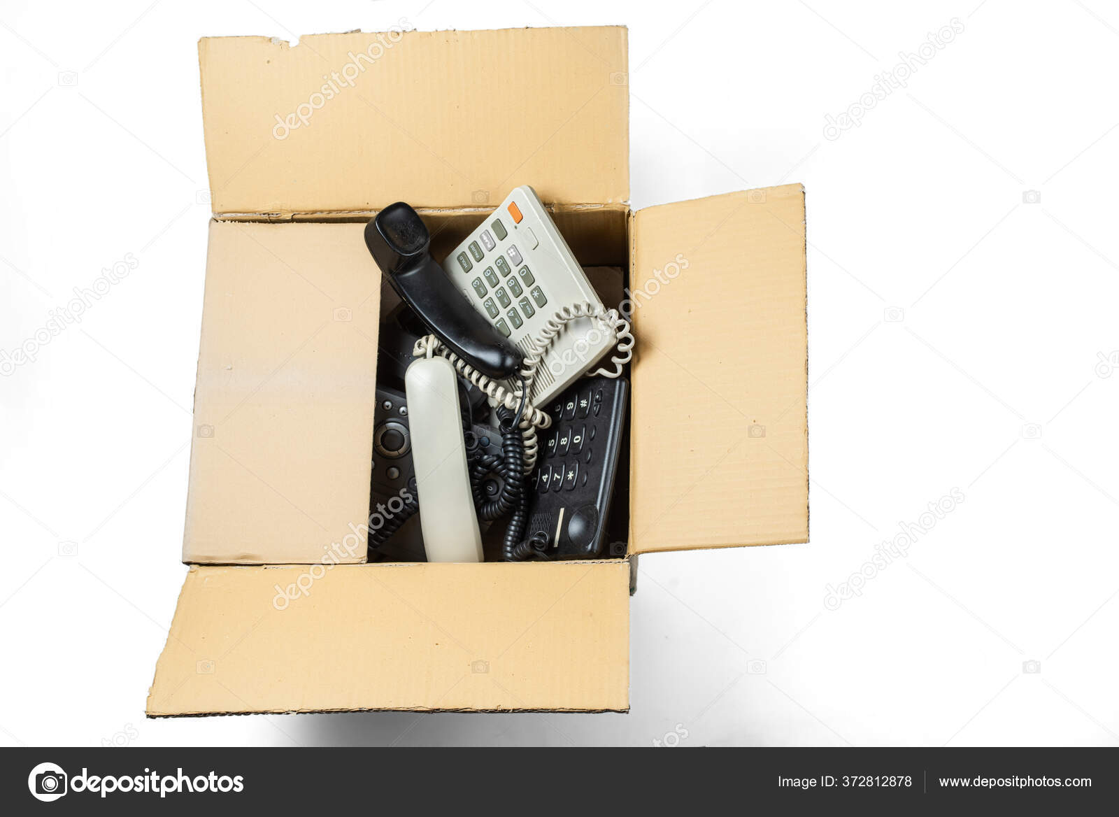 Old Desk Phones Cardboard Box Isolated White Background Stock Photo by ...