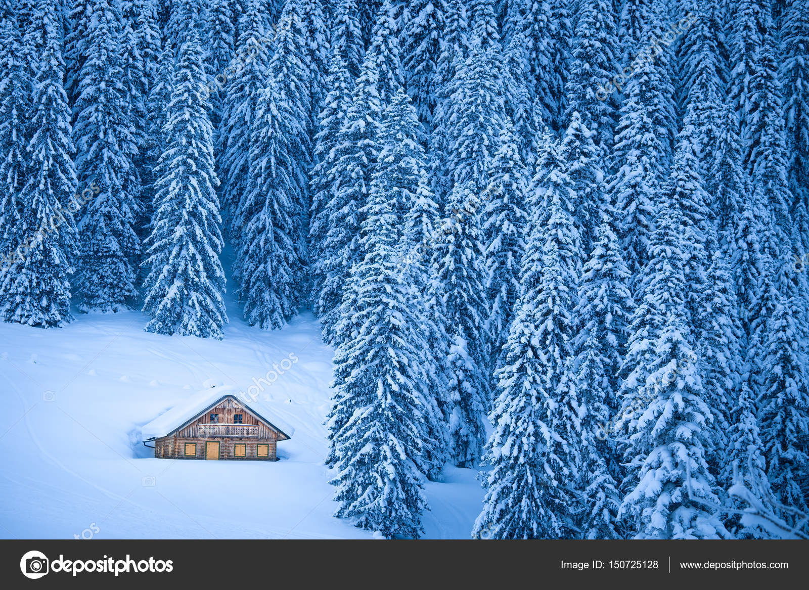 Secluded mountain cabin in winter wonderland in the Alps Stock Photo by ...