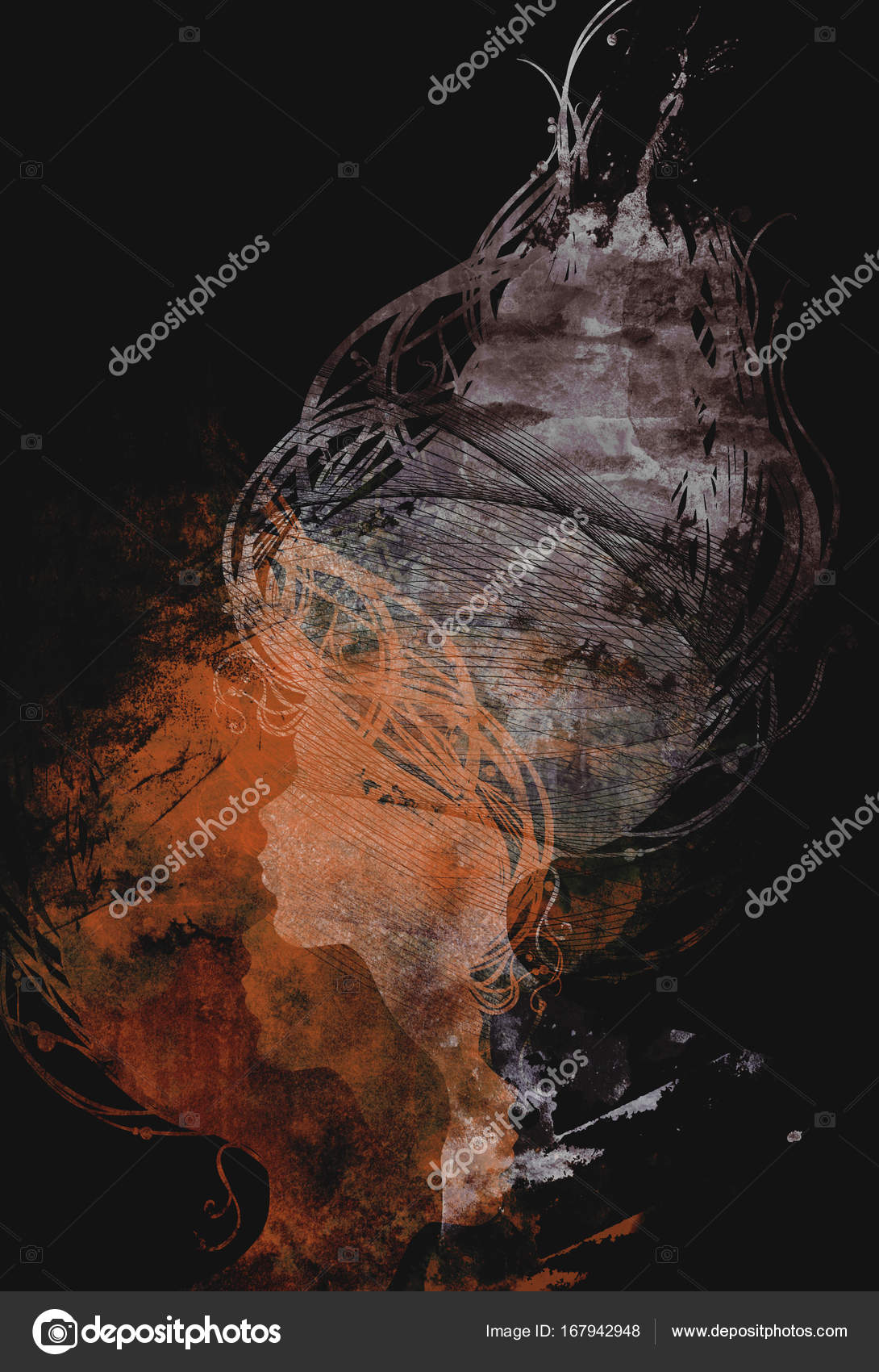 Surreal profile of beautiful watercolor girl — Stock Photo © Chevnenko ...