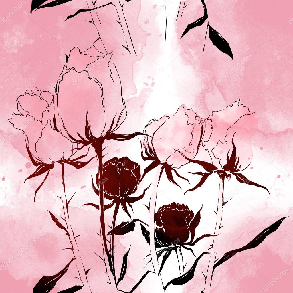 Imprints Fading Flowers Mix Repeat Seamless Pattern Watercolor Digital ...