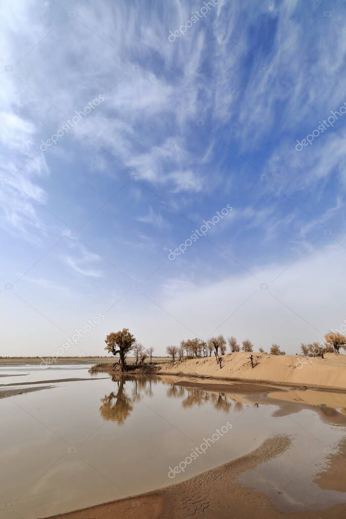 El río Keriya suministra varios oasis-flujos N.into en el desierto de ...