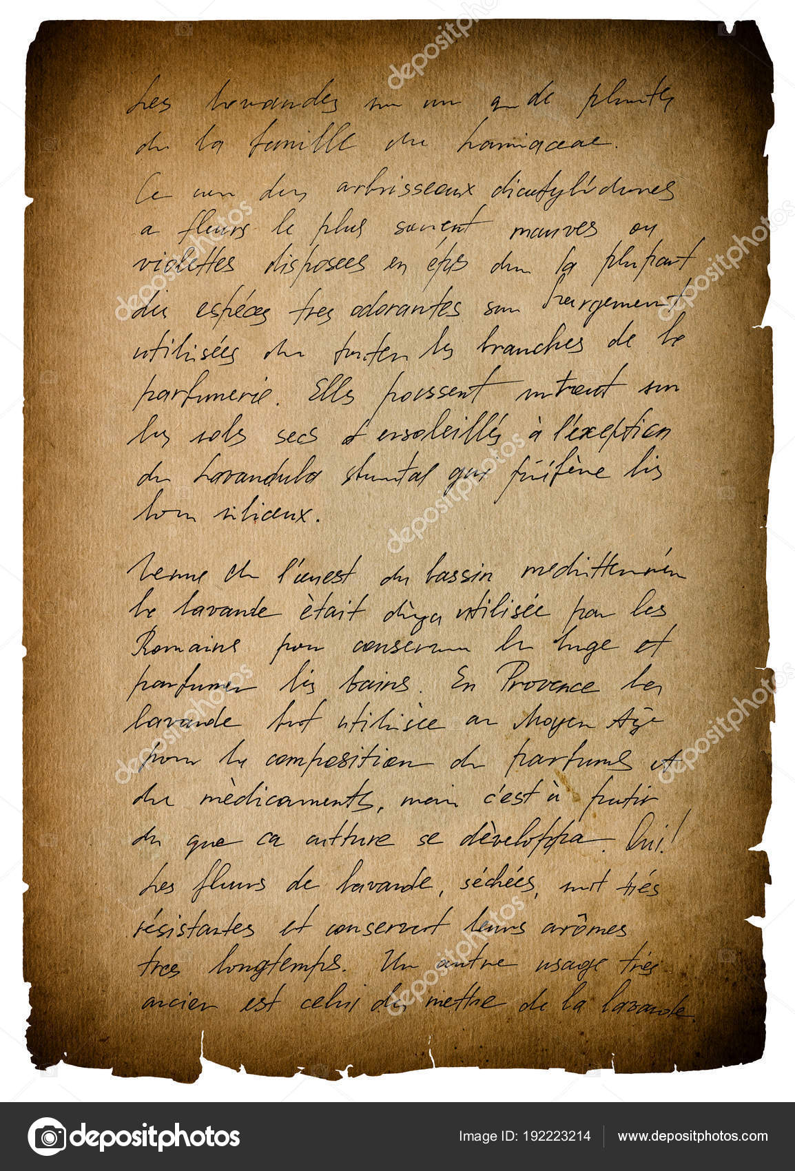 Used paper texture edges Handwritten text Vintage background Stock ...