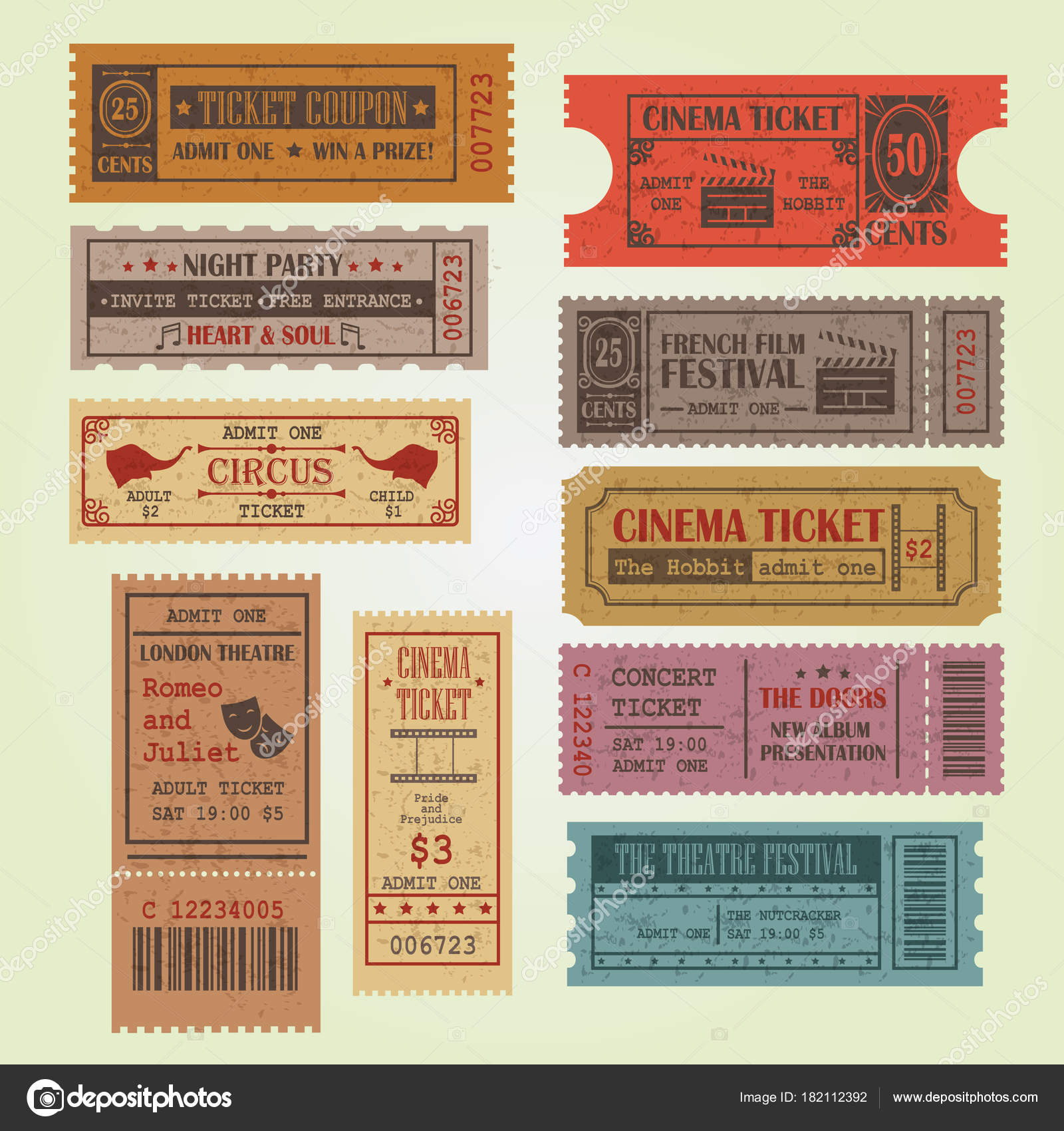 Set of vintage vector tickets Stock Vector by ©kololo15 182112392