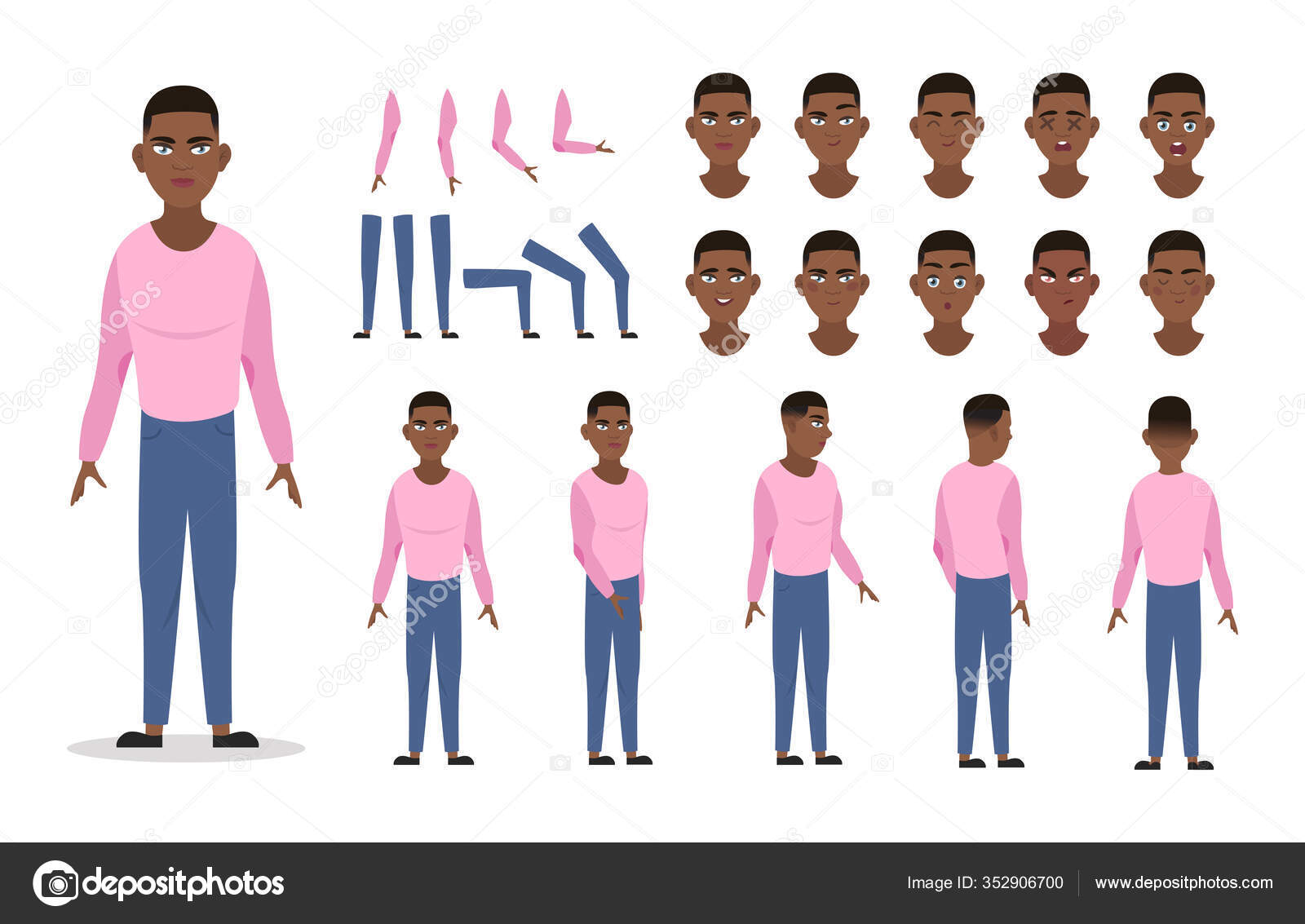 Man character constructor for animation with various views, poses ...