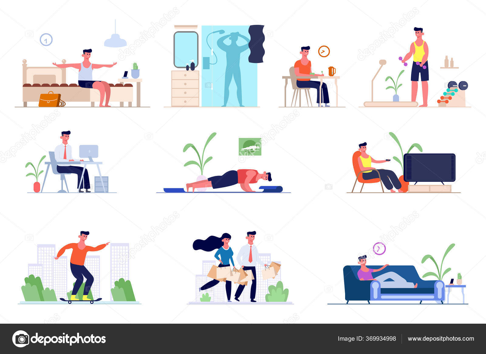 A set of daily routine. Time management concept. Stock Vector by ...